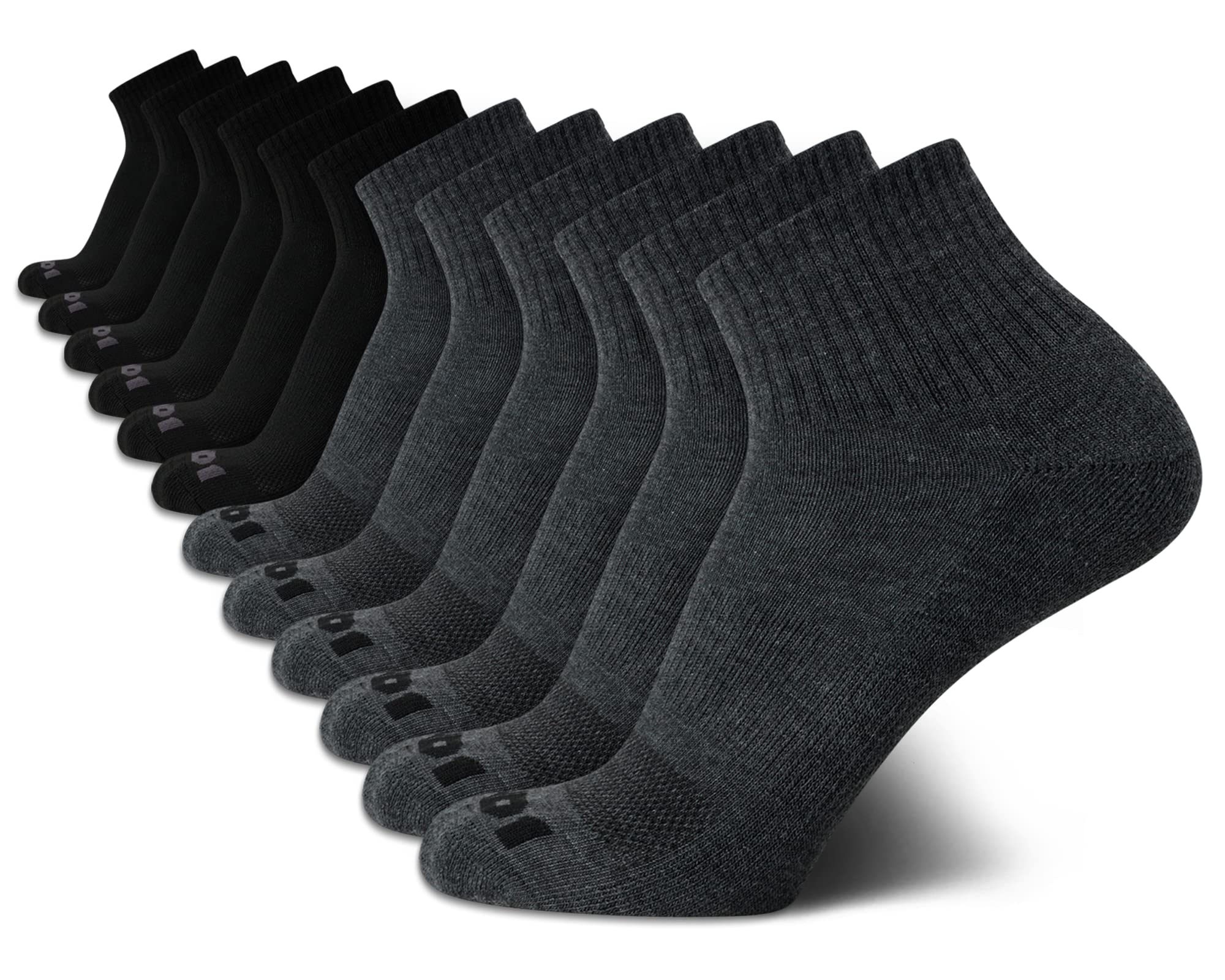 AND1 Men's Socks - Athletic Cushion Quarter Cut Ankle Socks (12 Pack), Size 6-12.5, Black/Grey