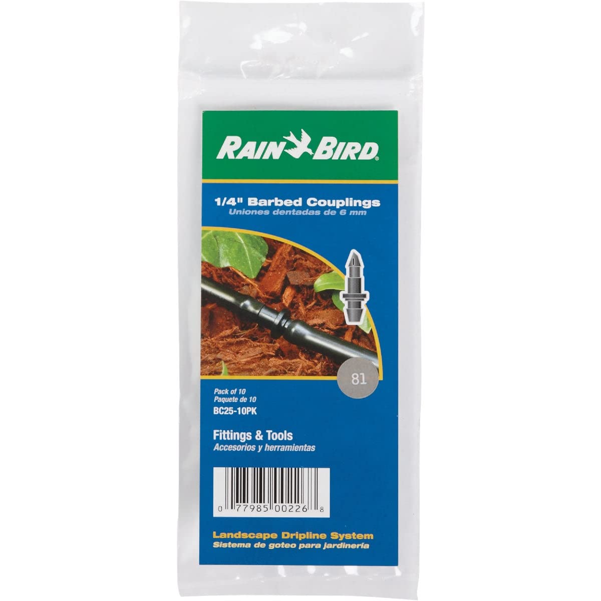 Rainbird Bc25-10pk Barbed Couplings, 1/4", 10 Pcs/pk