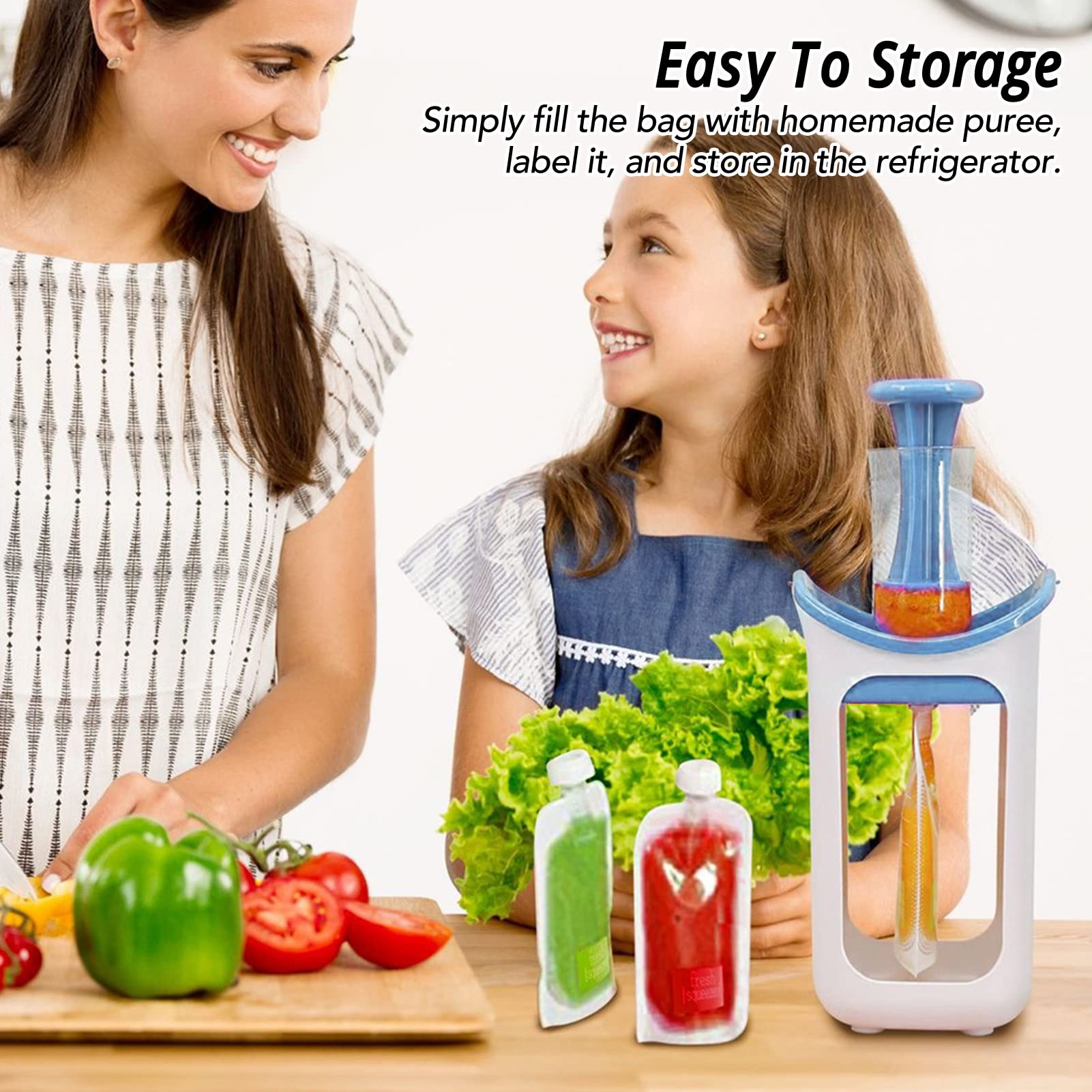 Baby Squeeze Station Infant Baby Food Maker Fruit Puree Squeeze Station Baby Food Container with Squeeze Bag Home Kitchen Tools for Homemade Purees (Blue)