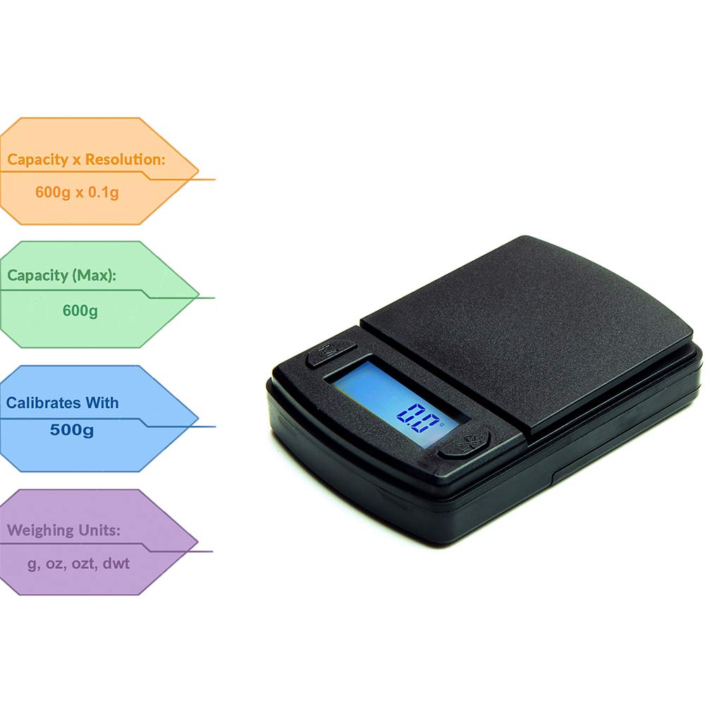 American Weigh Scales Fast Weigh MS Series Precision Digital Pocket Weight Scale, Flexible Measurements 600G x 0.1G (MS-600-BLK)