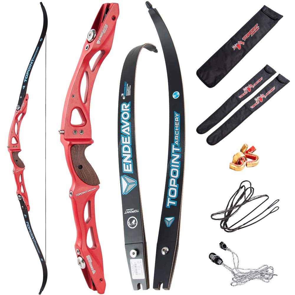 Archery 66/68/70 Inch Competition Athletic Bow Takedown Shooting Recurve Bow ILF Metal Bow Riser Right Handed with Bow Stringer Tool for Adult,Youth,Teens (red, 66/42lbs)