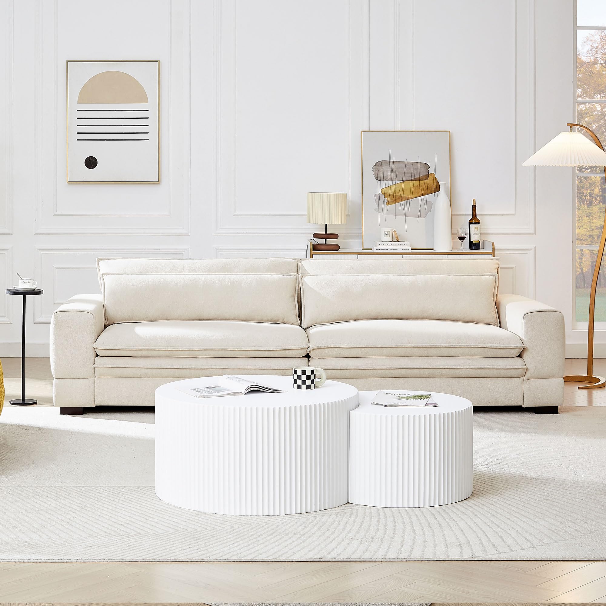JUSTONE 126" Curved Sofa Modern Curved Couch Living Room, Upholstery Boucle Sofa Couch with 2 Pillows,4-Seat Sofa Couch for Apartment,Living Room (Right-Facing,Light Cream)