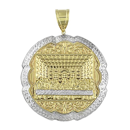 BAYAM 3.5" HUGE Apostles Last Supper Pendant Diamond Cut Real 10K Yellow White Gold