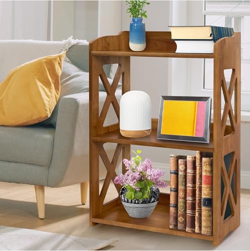 YCICI Bookcase, Bookshelf, 3 Tier Bookshelf, Freestanding Display Storage Shelves Open Bookcase for Bedroom, Small Bookshelf for Living Room and Office