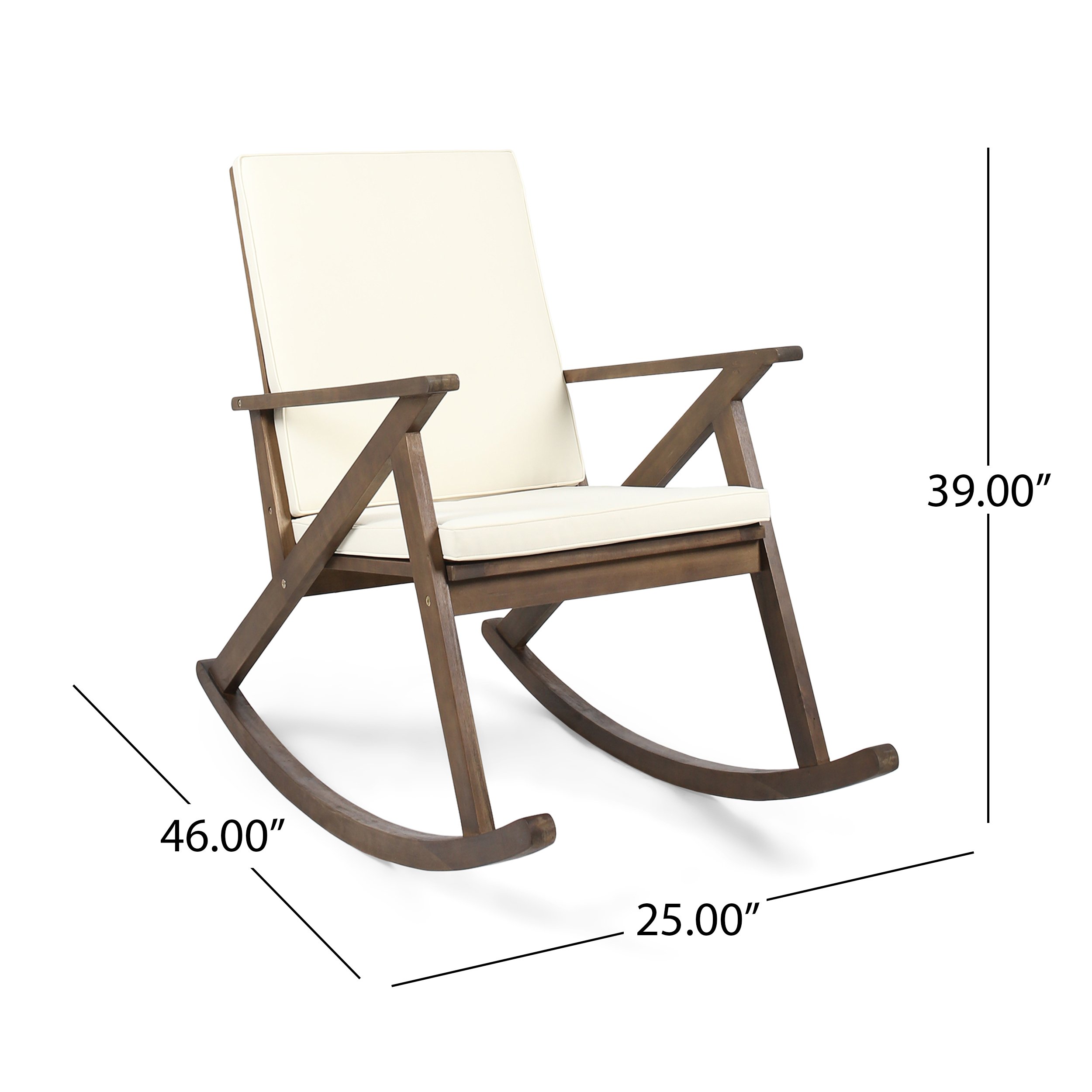 Christopher Knight Home 304347 Louise Outdoor Acacia Wood Rocking Chair (Set of 2), Dark Brown/Cream Cushion
