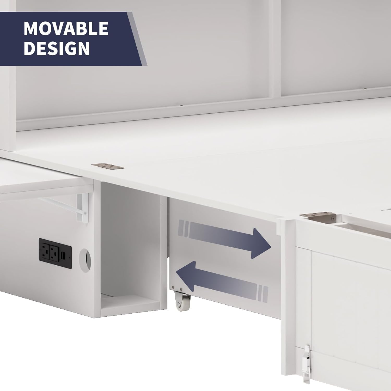 ijuicy Murphy Bed Queen, Cube Multifunctional Murphy Cabinet Bed with Charging Station & 3 Level Foldable Memory Foam Mattress & Large Drawer for Guests Room-Pure White