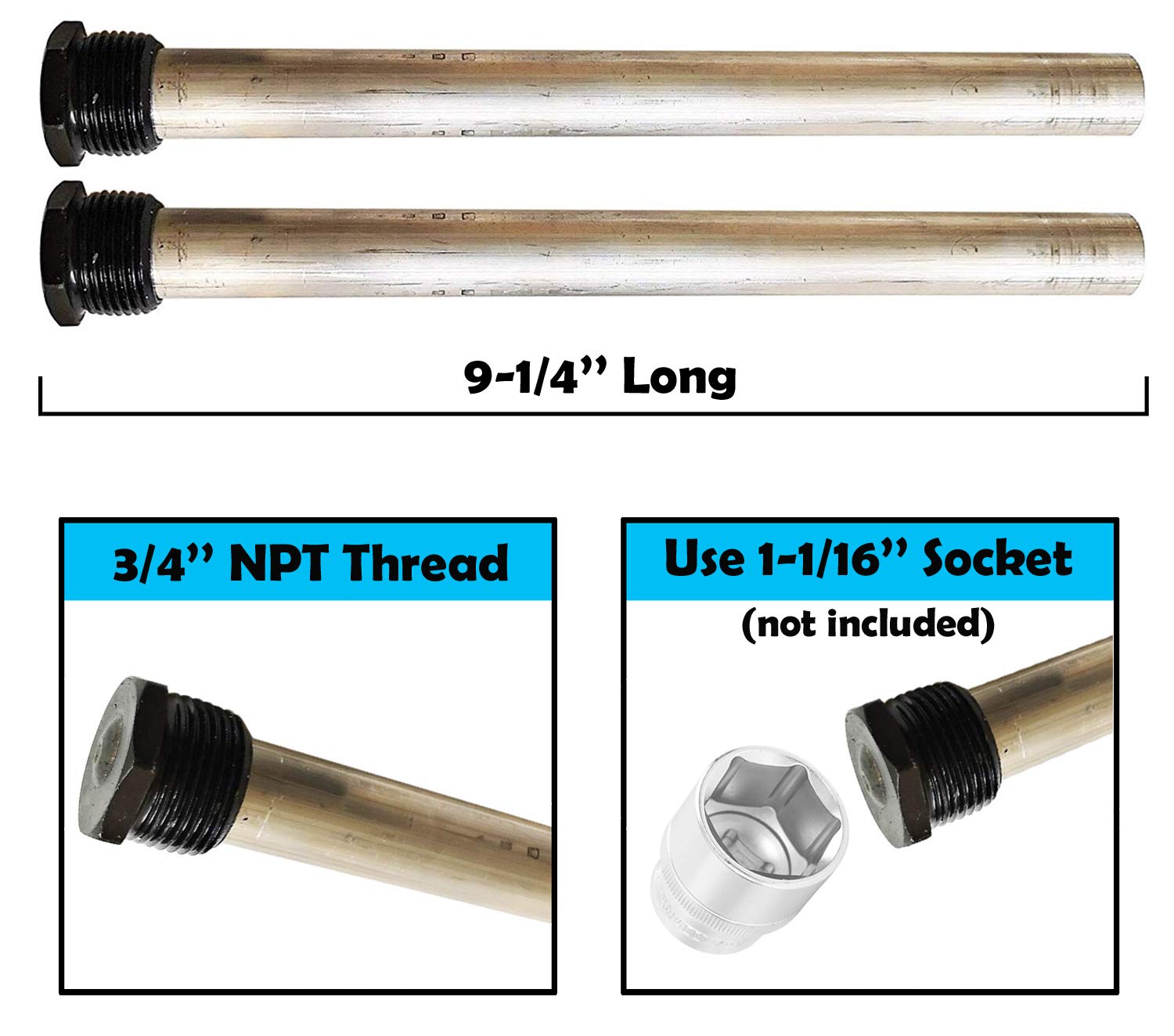 Anode RV Water Heater Set of 2 - Camper Water Heater Anode Rod 3/4'' Thread - Magnesium RV Anode Rod - Compatible with Mor-Flo and Suburban Water Heater Tanks