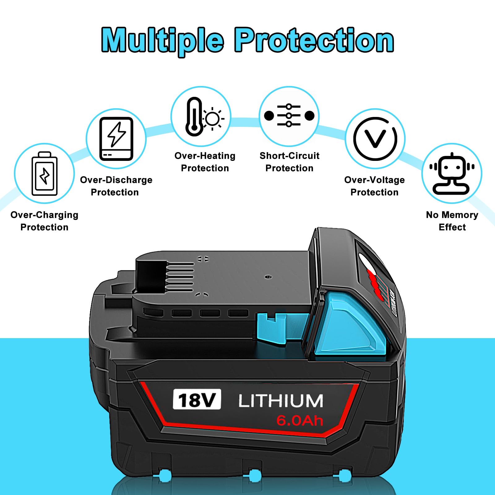 Amsbat 【Upgraded to 6000mAh 18V Battery Replacement for Milwaukee Compatible with Milwaukee Lithium Battery Compatible with Milwaukee 18V Batteries 48-11-1850 48-11-1862 48-11-1840(1 Pack)