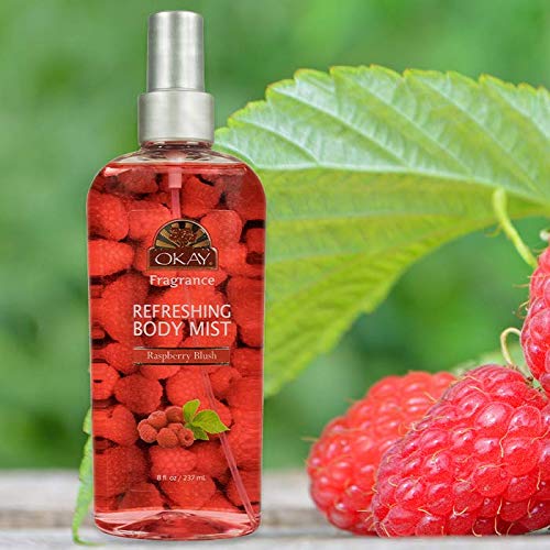 OKAY Fragrance Raspberry Blush Body Mist - Body Spray for Women, Light Perfume Mist for Skin, Clean Refreshing Scent, Uplifting and Fruity, Silicone and Paraben Free - 8 Fl Oz
