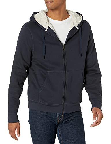 Amazon Essentials Men's Sherpa-Lined Full-Zip Fleece Hoodie, Navy, Large