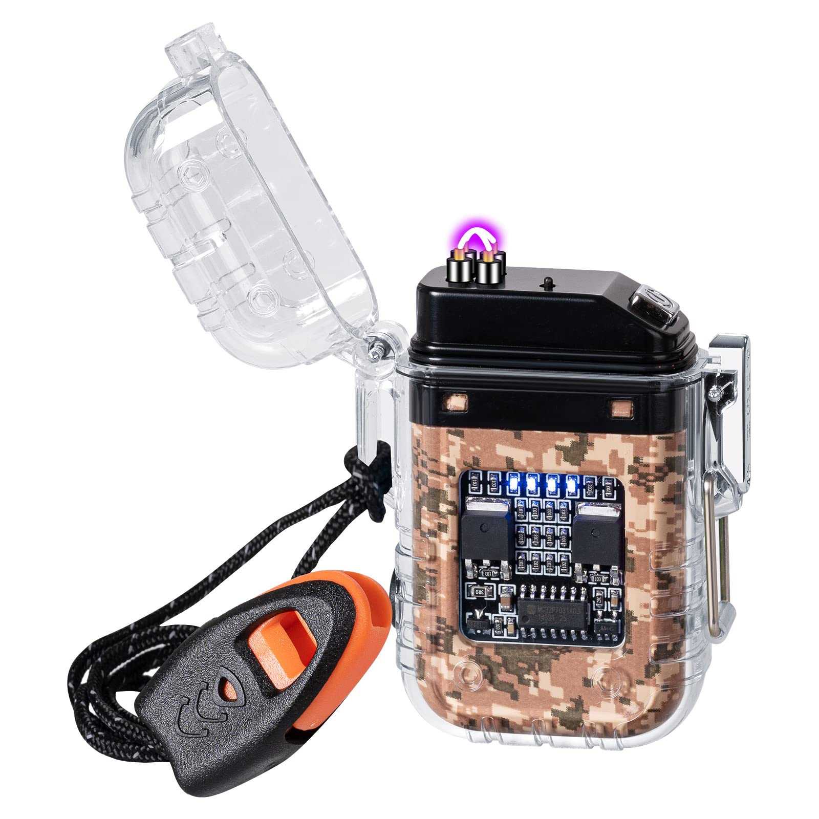Aneagle Outdoor Windproof Lighter Dual Arc Electric Lighters with Flashlight USB Rechargeable-Flameless-Plasma Cool Lighters for Camping,Adventure,Survival Tactical Gear (Camouflage)