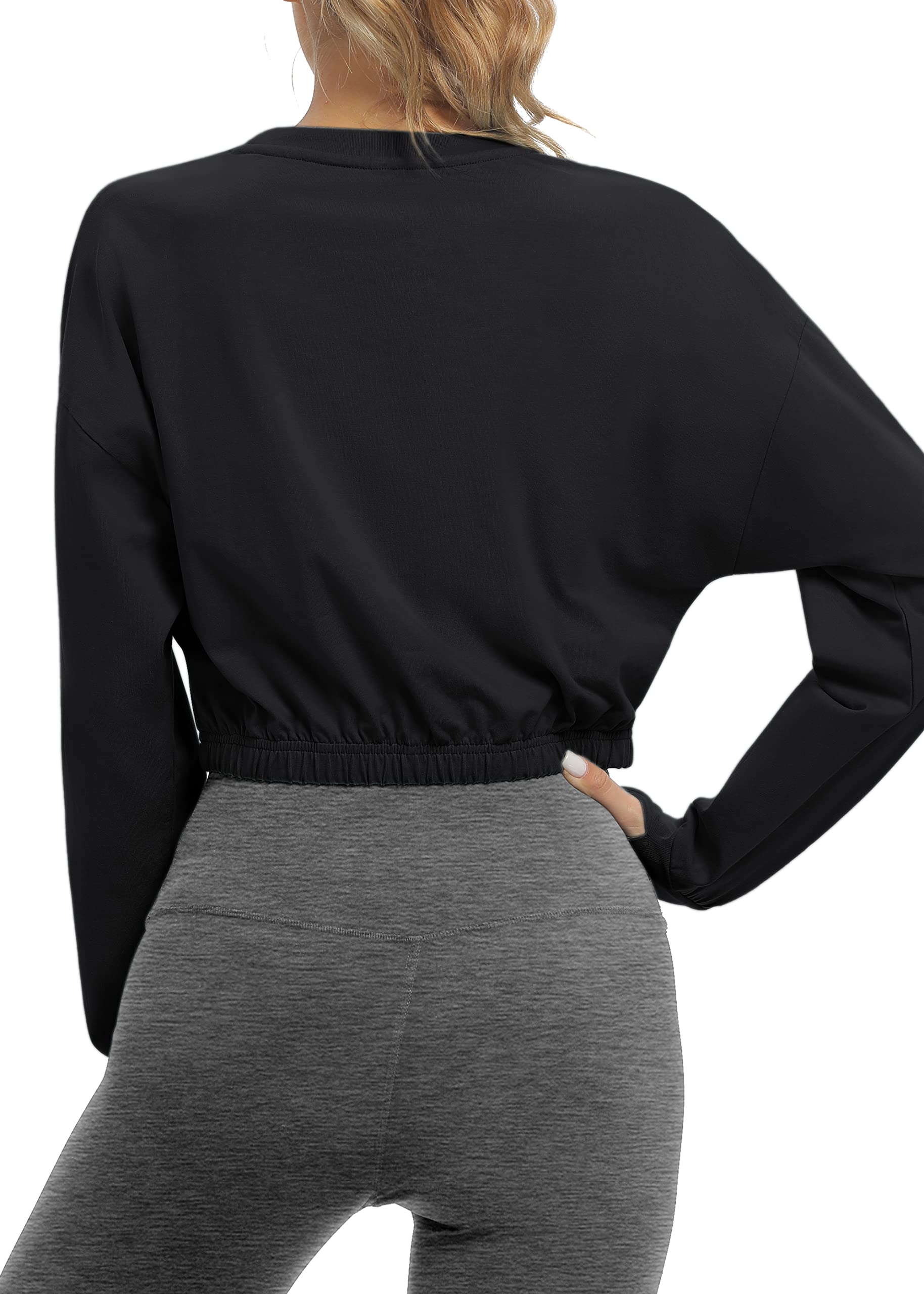 Bestisun Womens Long Sleeve Workout Dance Exercise Clothes Activewear Yoga Running Tops Tennis Hiking Athletic Crop Top Black M