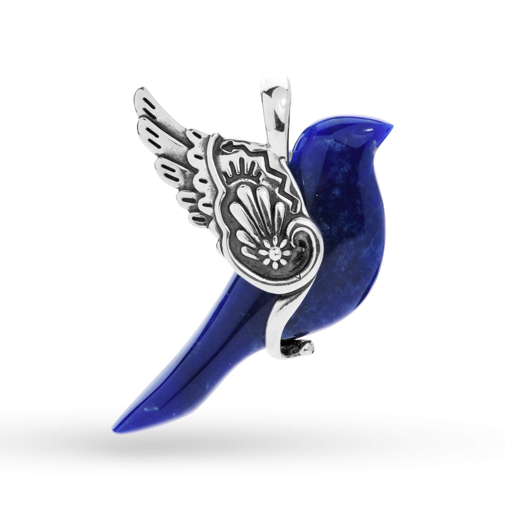 American West Jewelry Sterling Silver Women’s Pendant Enhancer Blue Sodalite Gemstone Spirit Bird Design