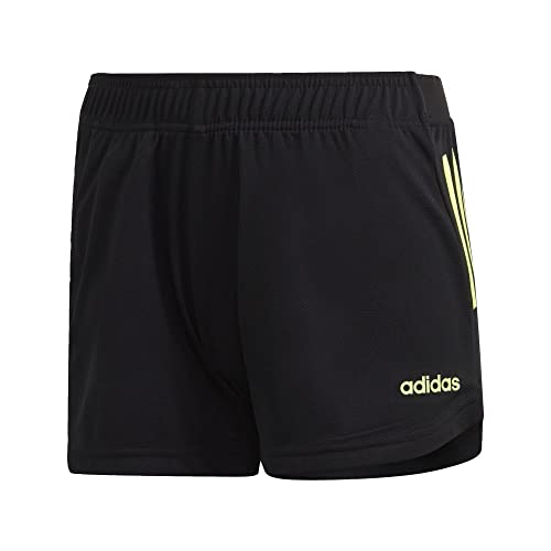 adidas Women's Design 2 Move 3-Stripes Knitted Shorts, Black/Signal Green,XL