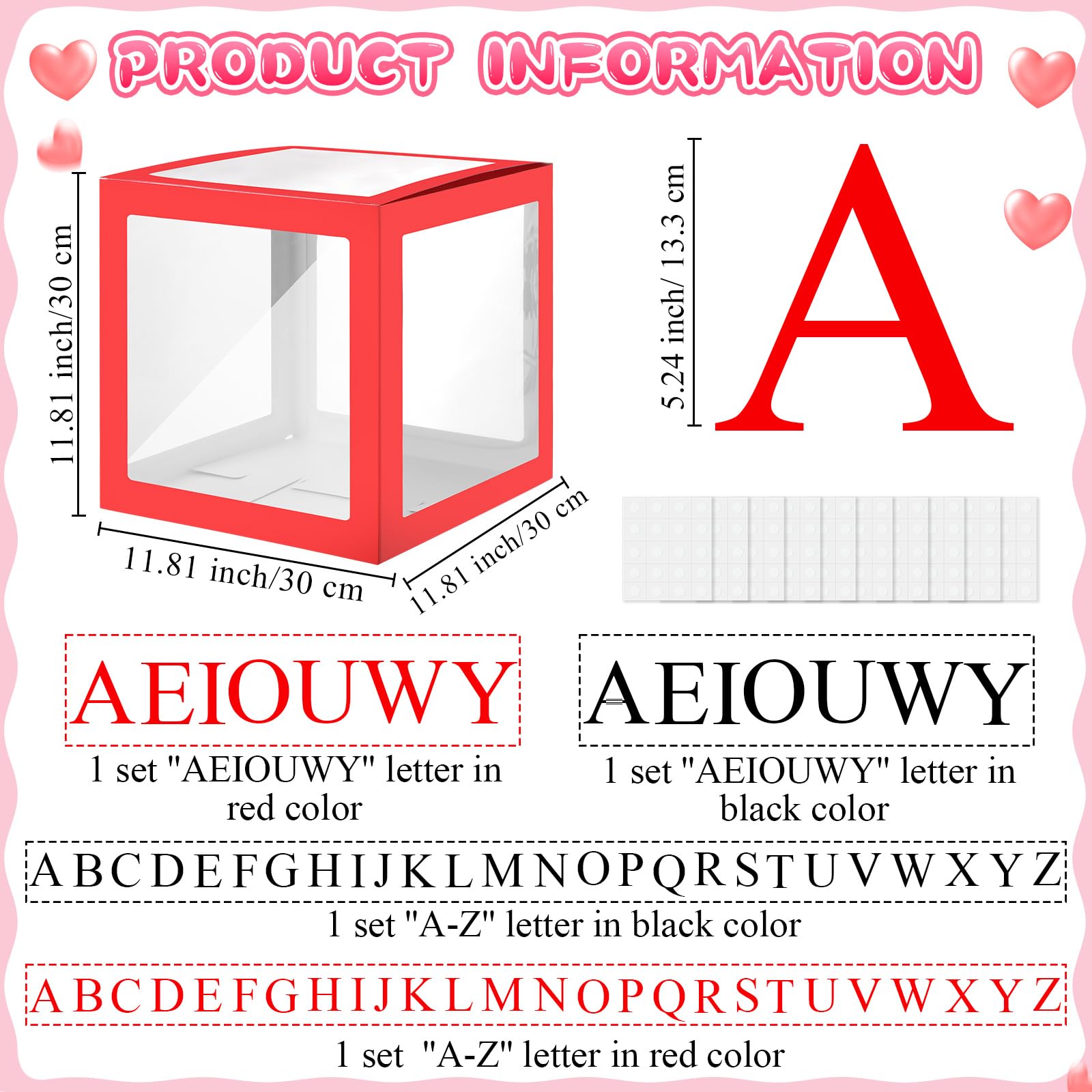 Barydat 8 Pcs Transparent Balloon Boxes Red and Black Clear Balloon Boxes with 66 Letters for Baby Shower Gender Reveal Grad Birthday Party Bridal Wedding Anniversary Backdrop Decoration