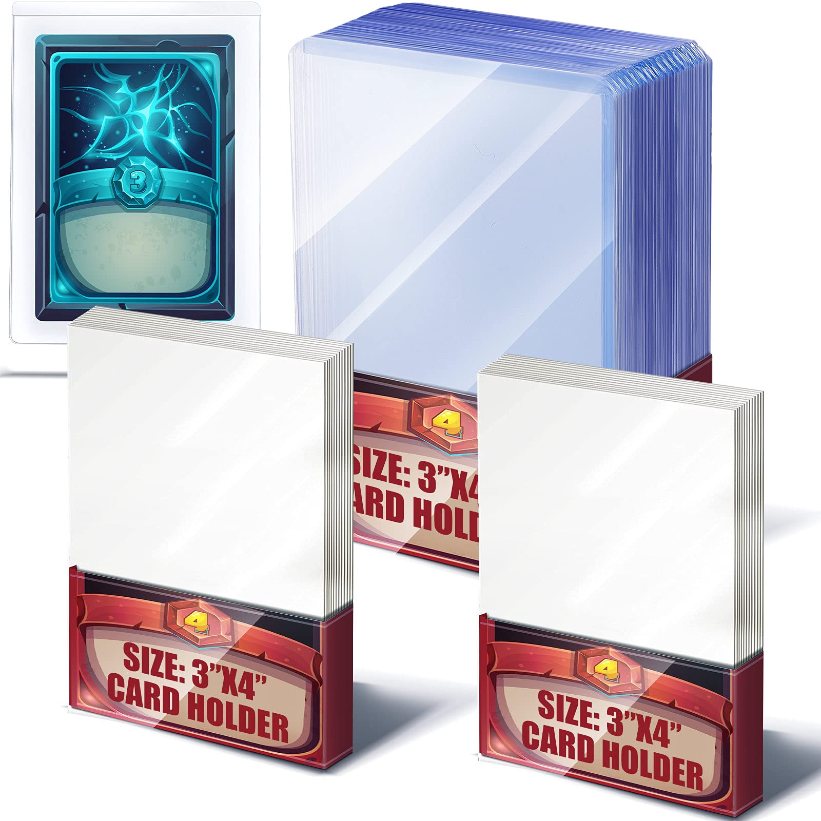 Hard Plastic Card Sleeves Loader Trading Card Protector Card Case Holder Clear Protective Sleeves Holder for Baseball Card, Sports Cards, Trading Card, Game Card 3 x 4 Inch (100 Pieces)