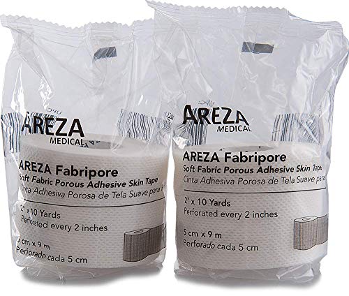 Areza Medical Surgical Tape, Two Rolls, Porous Skin Soft Fabric Cloth Adhesive Tape 2" x 10 Yards