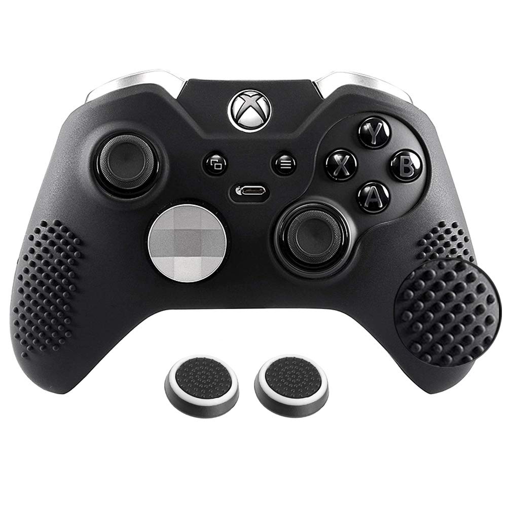 Antil-Slip Silicone Controller Cover Protective Case for Xbox One Elite Controller Soft Cover Skin with 2 Thumb Grips(Black)