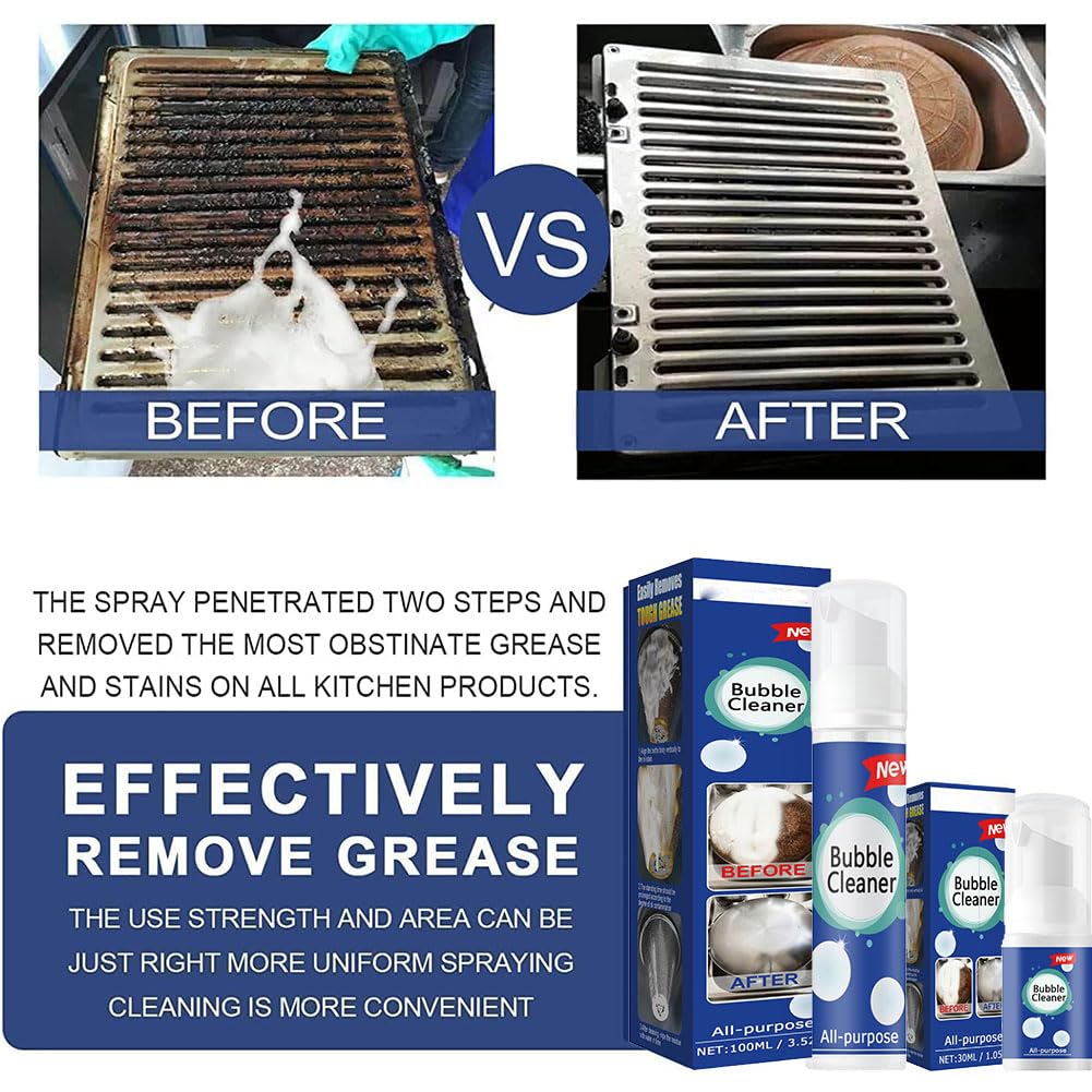 All Purpose Rinse Cleaning Foam, All-Purpose Rinse-Free Cleaning Spray, Super Foam Bubble Cleaner, Super Powerful Multi Purpose Foam Cleaner, Stain Removal Kit for Kitchen (30ml-2)