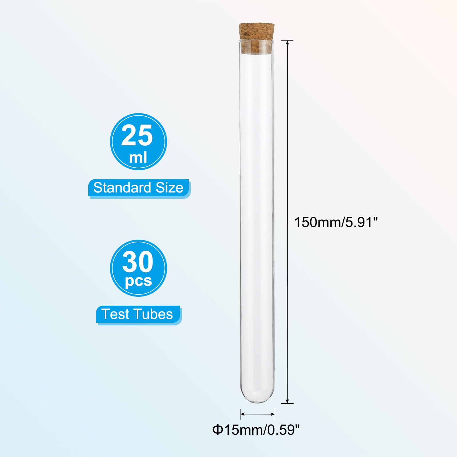 PATIKIL 25ml Test Tubes, 30pcs 5.91x0.59in Glass Clear Round Bottom Test Tube Containers with Cork Stopper for Bead Party Candy Bath Salt Storage Scientific Experiment Plant Propagation