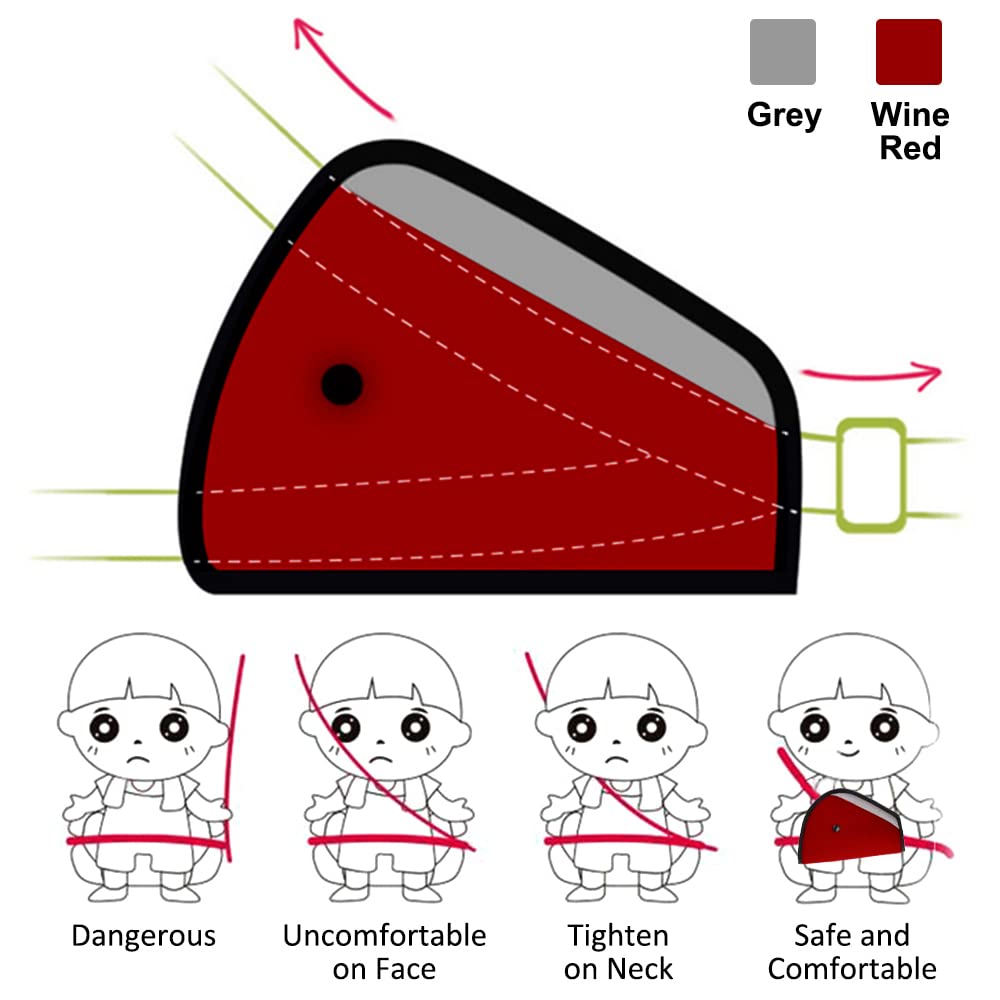 maxin Kids Seatbelt Adjuster Set of 2, Child Seat Belt Safter Covers - (Red and Grey)