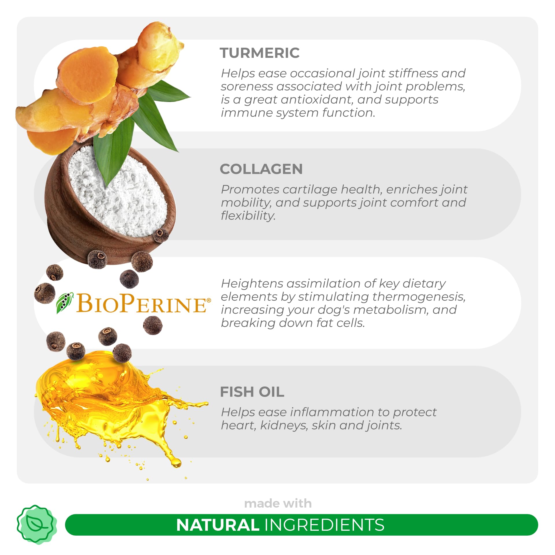 Turmeric Curcumin for Dogs - 90 Soft Chews - with Collagen, BioPerine and Fish Oil - Hip & Joint Support, Ease Inflammation, Antioxidant, Cardiovascular & Liver Support.