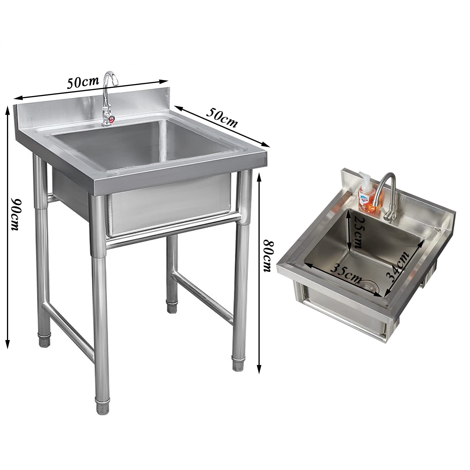 ALEEJA 304 Stainless Steel Prep & Utility Sink with Faucet, Contemporary Laundry Cabinet Sink for Restaurant, Kitchen, Laundry, Garage