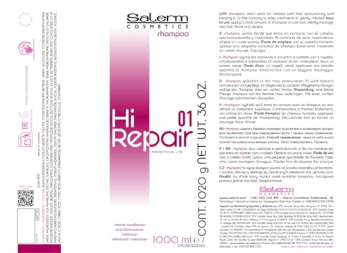 Salerm - Repairing Shampoo - Hi Repair Shampoo - 1000 ml - Deep Hydration for Damaged Hair - Repairs and Rejuvenates - Shinier and Softer Hair - Immediate Effect