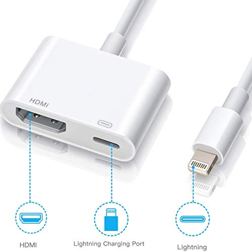 Apple Lightning to HDMI Digital AV Adapter,[Apple MFi Certified] 1080P HDMI Sync Screen Digital Audio AV Converter with Charging Port for iPhone, iPad, iPod on HDTV/Projector/Monitor, Support All iOS