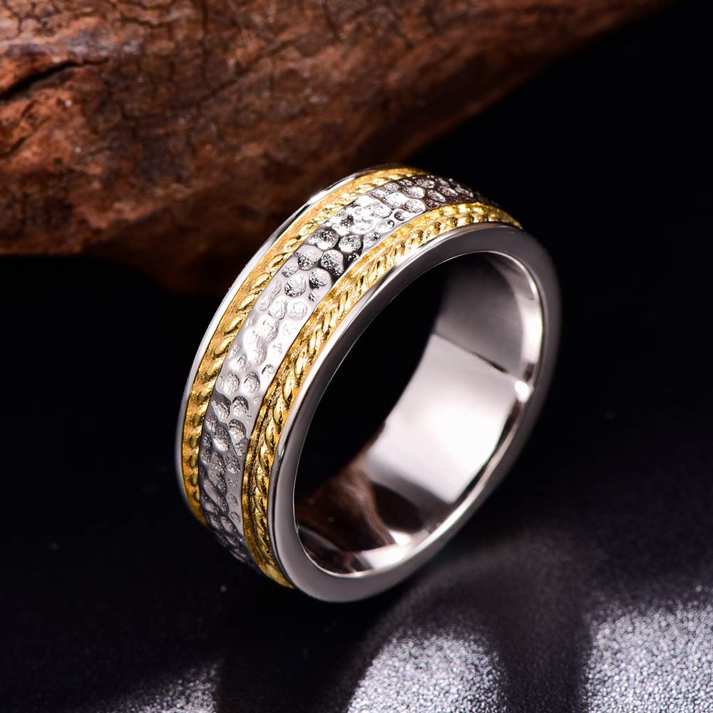 AVECON 6MM Wedding Band for Men 925 Sterling Silver 18K Gold Plated Hammered Engagement Unisex Rings Size 12