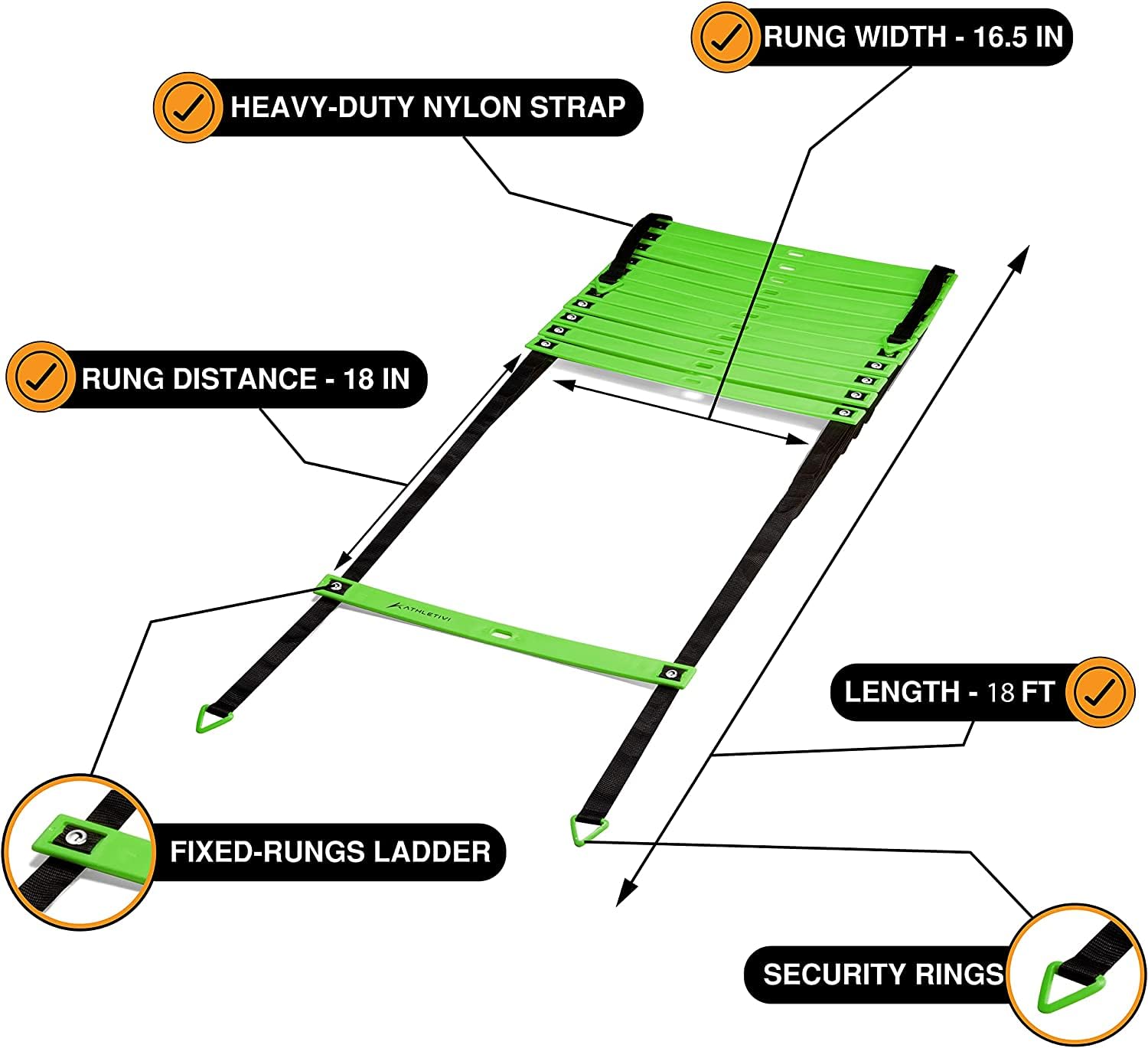 Athletivi Agility Training Equipment Set for Proffesional Training, Adults, Youth & Kids. Soccer & Footbal Training Set with Fixed-Rung Ladder - Enhance Speed, Power & Strength. (Green Set)