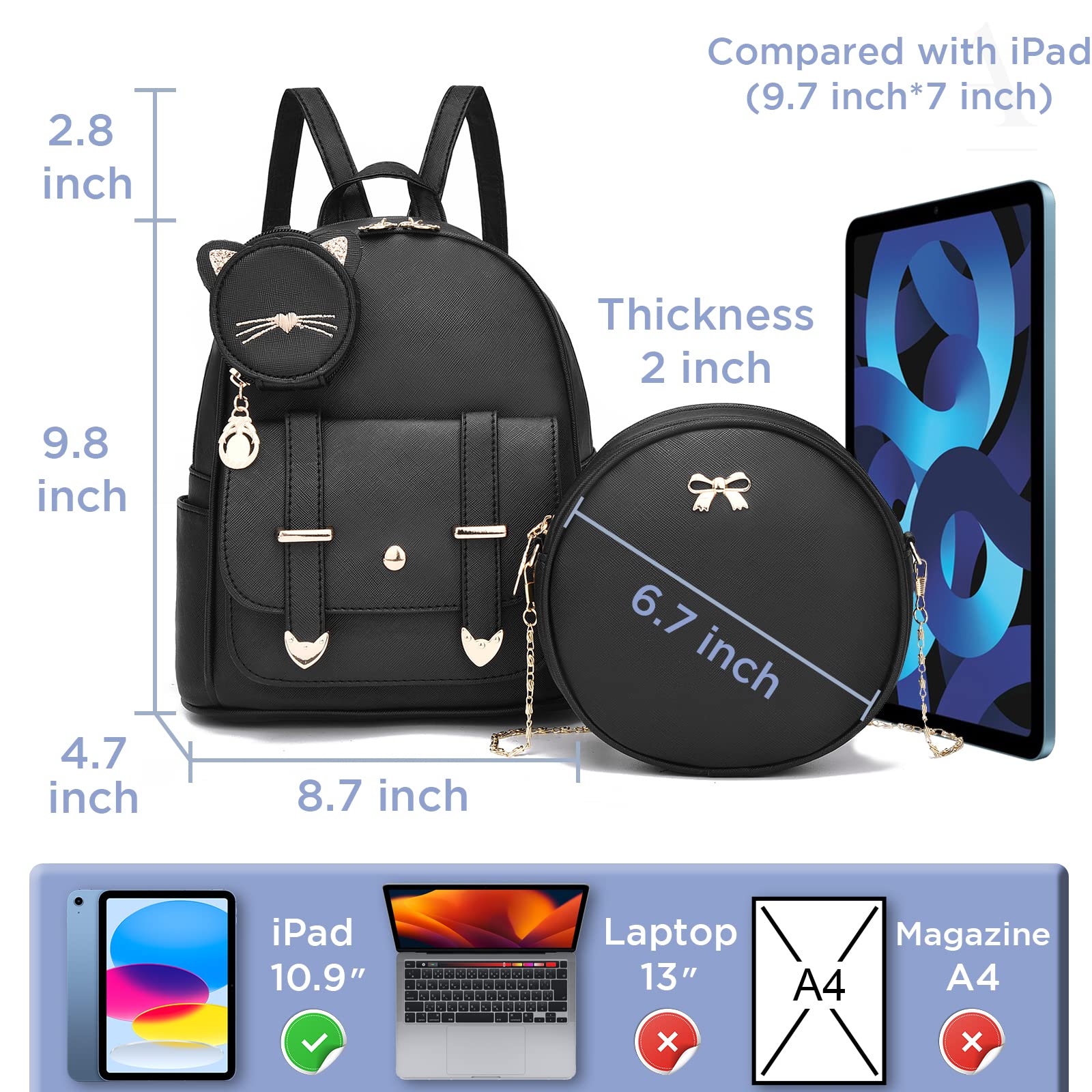 BESYIGA Women Fashion Backpack 3PCS Mini Backpack Purse for Women Small Backpack Purse Leather Travel Satchel Backpack Shoulder Bag Pearl Purple