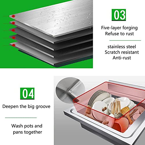ALEEJA Free Standing Kitchen Sink Stainless Steel Single Bowl Square Drop in Basin Sink with Faucet for Bathroom Restaurant Farmhouse Commercial Prep Workstation