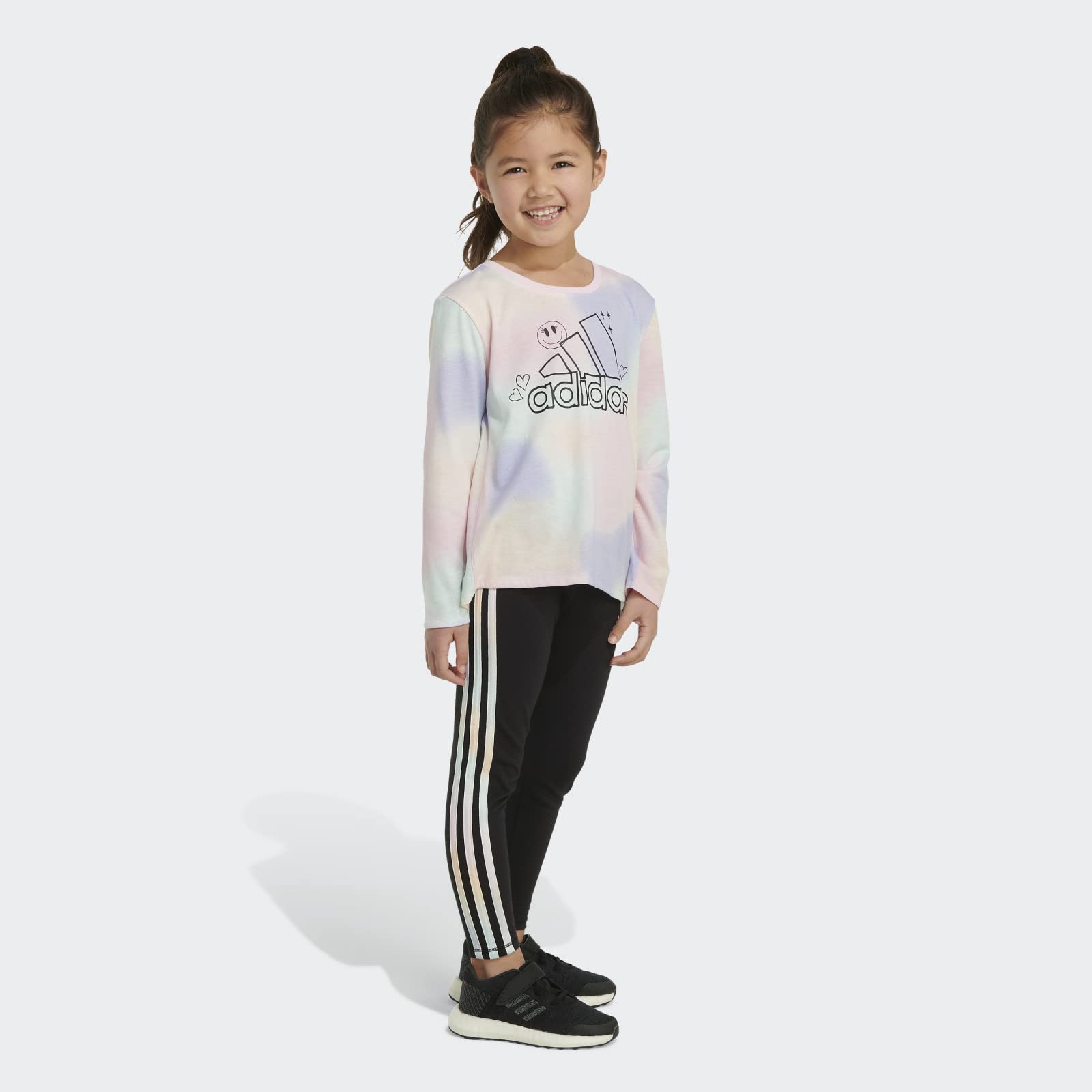 adidas Girls' Long Sleeve Swing Tee and Tights Set, Pink with Multicolor, 6