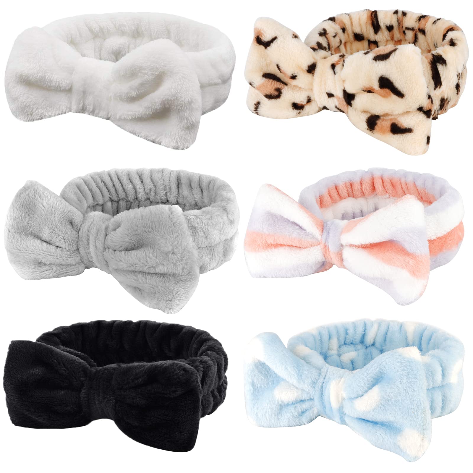 AMCAMI Bow Spa Makeup Headbands for Women Coral Fleece Hairlace Non-Slip SPA Headband for Women Turban Bowknot Headbands for Washing Face
