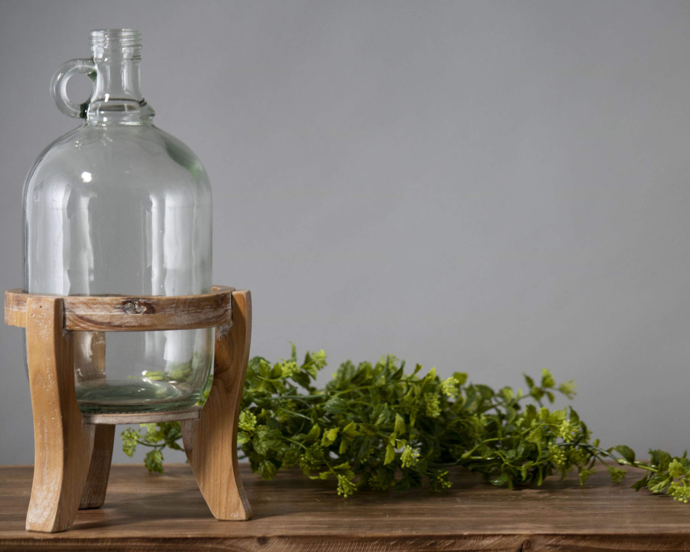 Foreside Home & Garden Glass Growler Vase with Natural Wood Stand
