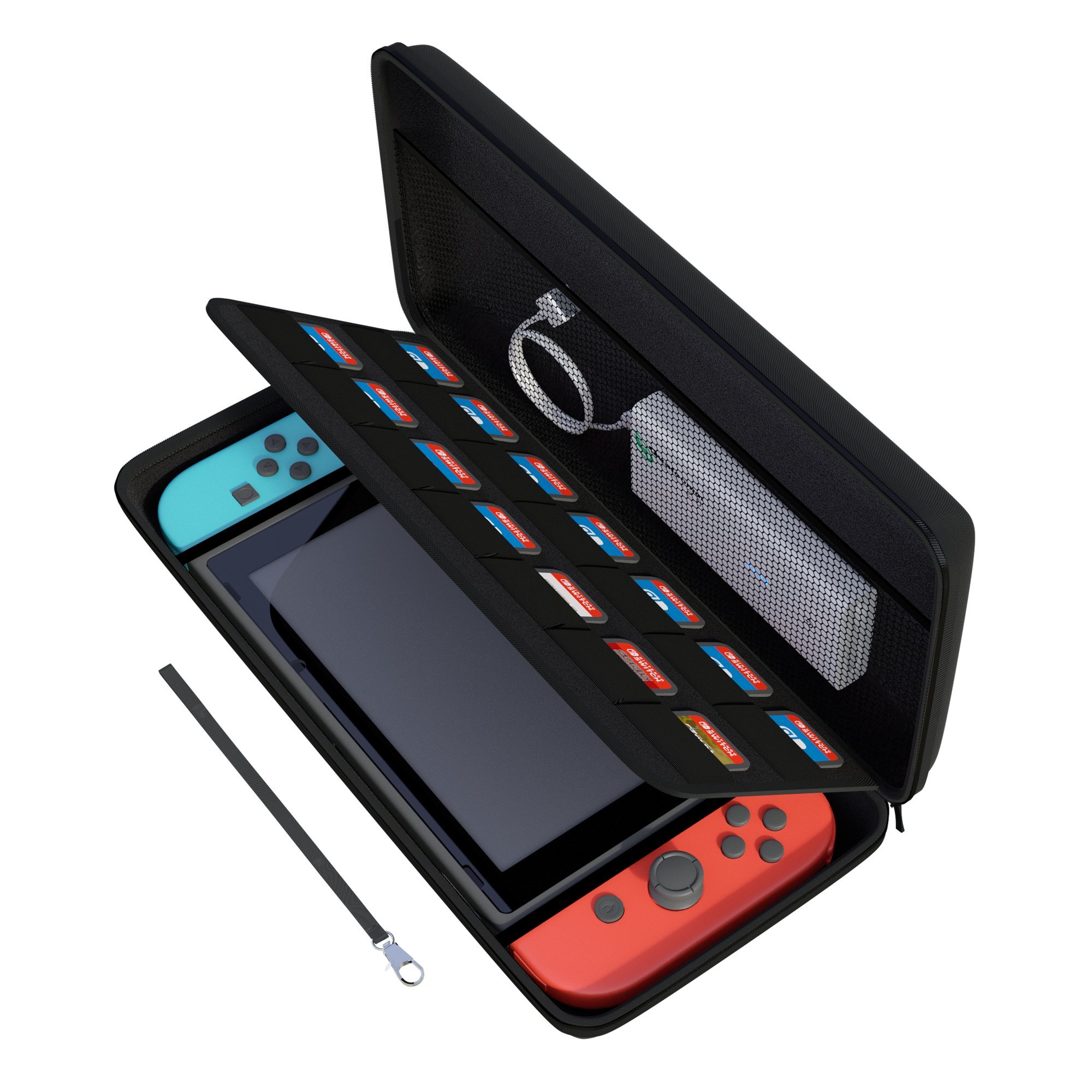 amCase Carrying Case for Nintendo Switch-14 Game Cartridge Holders with Zipper Protective Shell Travel Case (Black)