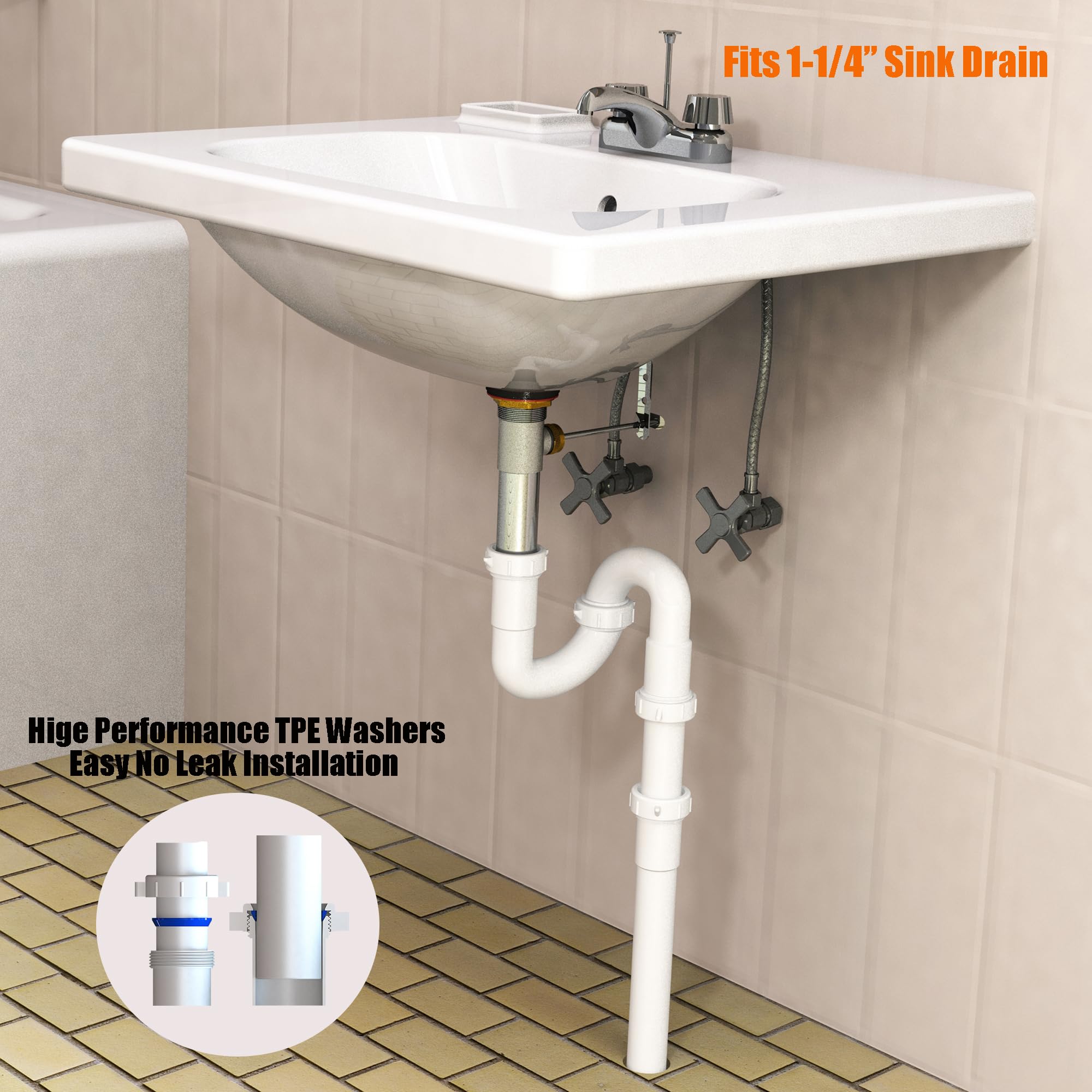 Bathroom Sink Drain Kit,1-1/4β Sink Drain Kit for Most Bathroom Sink Drain Repair Kit and Kitchen Sink Drain Kit,1-1/4β P Trap or S Trap Sink Plumbing Kit,Sink Pipe Replacement Kit