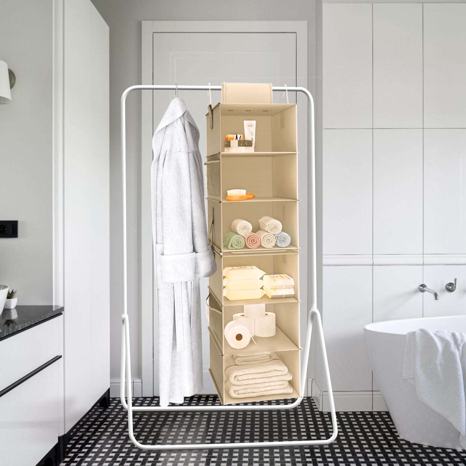 Fixwal 2 Pack 3-Shelf Hanging Closet Organizer 6-Shelf Separable Hanging Shelves Collapsible Hanging Storage Shelf for Bedroom College Dorm Pantry Camper RV, Creamy-White