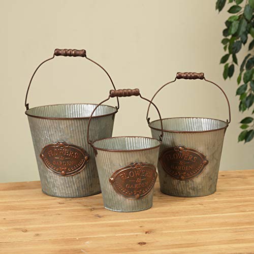 Antique Style Galvanized Flowers and Garden Metal Buckets with Handle Two-Toned Vases Buckets Containers (Small 6 Inches)