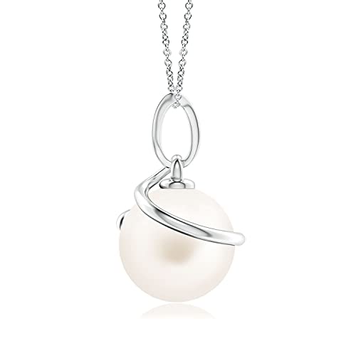 Angara June Birthstone 9mm Freshwater Cultured Pearl Pendant Necklace with Diamonds in Sterling Silver for Women