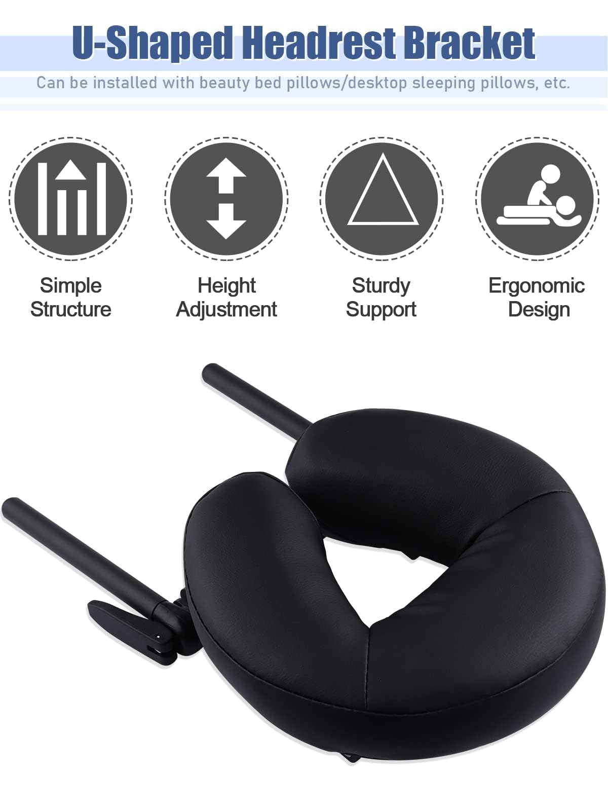 EBANKU Black Universal Adjustable Face Cradle Massage Table Bed, Lightweight Aluminum Face Cradle and Pillow 3" Foam Set