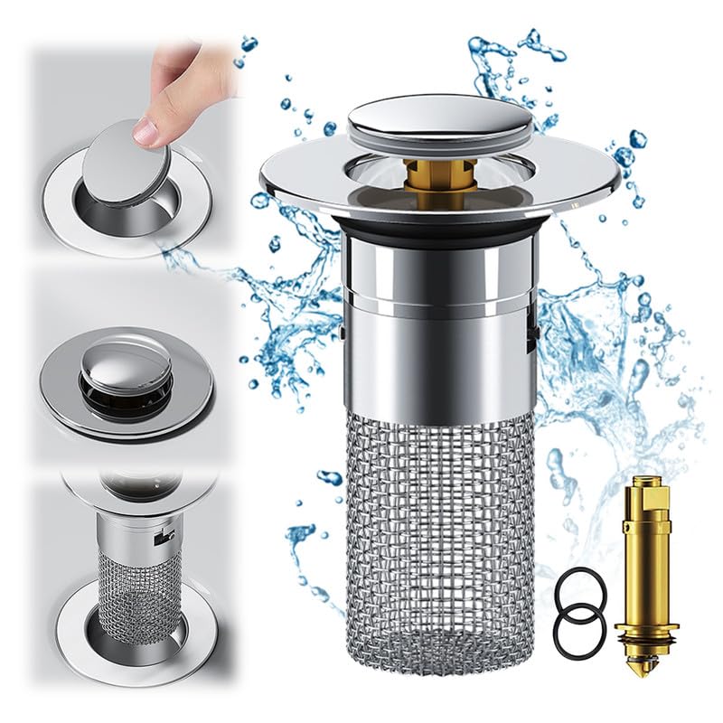 Bathroom Sink Stopper Hair Catcher,Pop Up Sink Drain Filter with Removable Stainless Steel Filter Basket Hair Catcher,Bathroom Sink Strainer,for Kitchen,Bathtub,Sink Water Pipe and Floor Drain