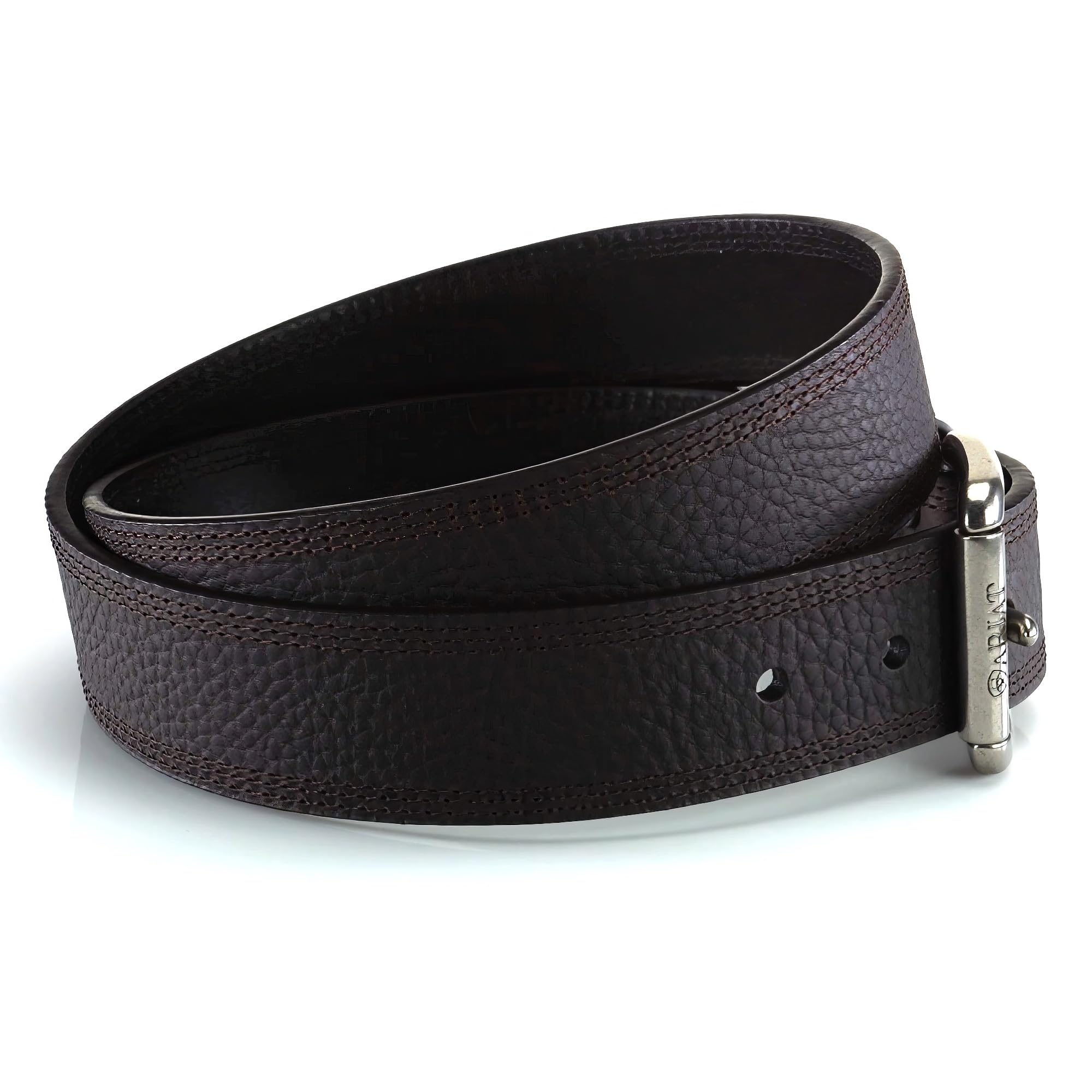 ARIAT Men's Western Work Belt β Solid Dark Brown, Full Grain Leather with Silver Buckle β Size 38