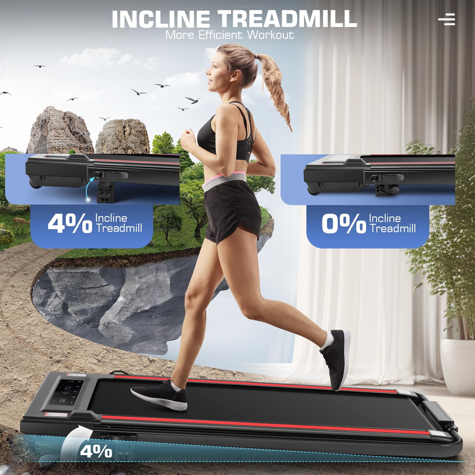 ANCHEER Under Desk Treadmill with Incline, 3 in 1 Walking Pad Treadmill with Remote Control, 2.5HP Quiet Jogging Running Electric Machine for Home Office,Silver