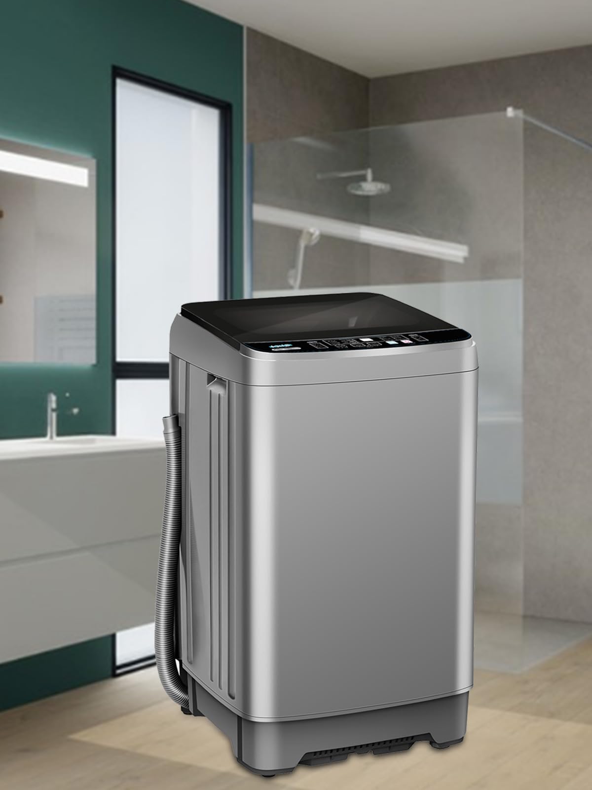 KRIB BLING Full Automatic Washing Machine with LED Display, 25 lbs Portable Washer Drain Pump, Come with a Glass Cover, 8 Programs & 8 Water Levels Selections, Ideal for Camping, Apartment, Dorm, Grey