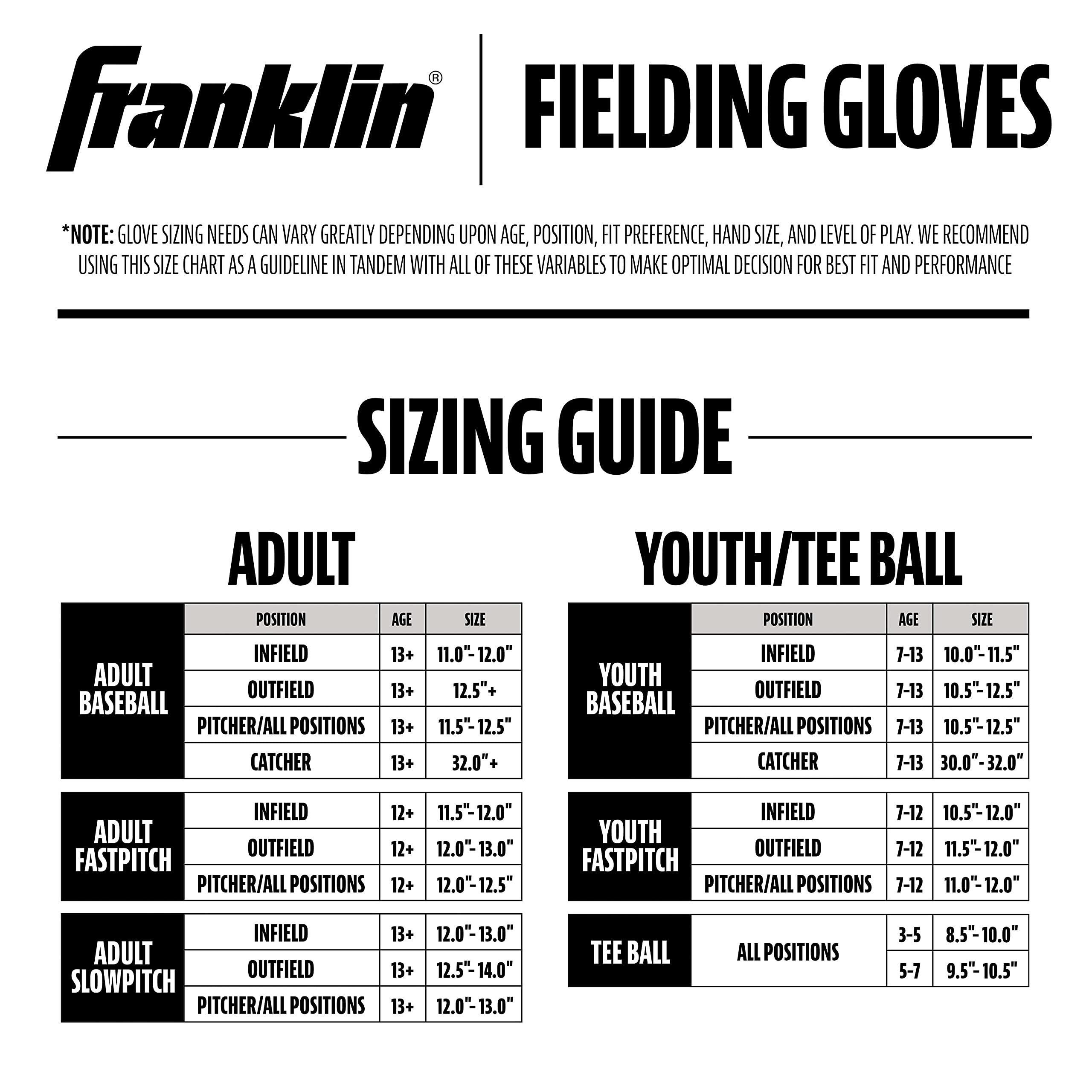 Franklin Sports Baseball Gloves - RTP Pro Baseball Fielding Glove - Infield/Pitcher Glove - 12", Brown