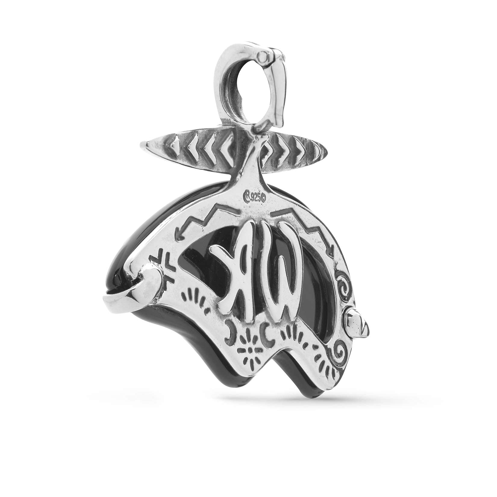 American West Sterling Silver Black Agate and Turquoise Gemstone Spirit Bear Pendant Enhancer
