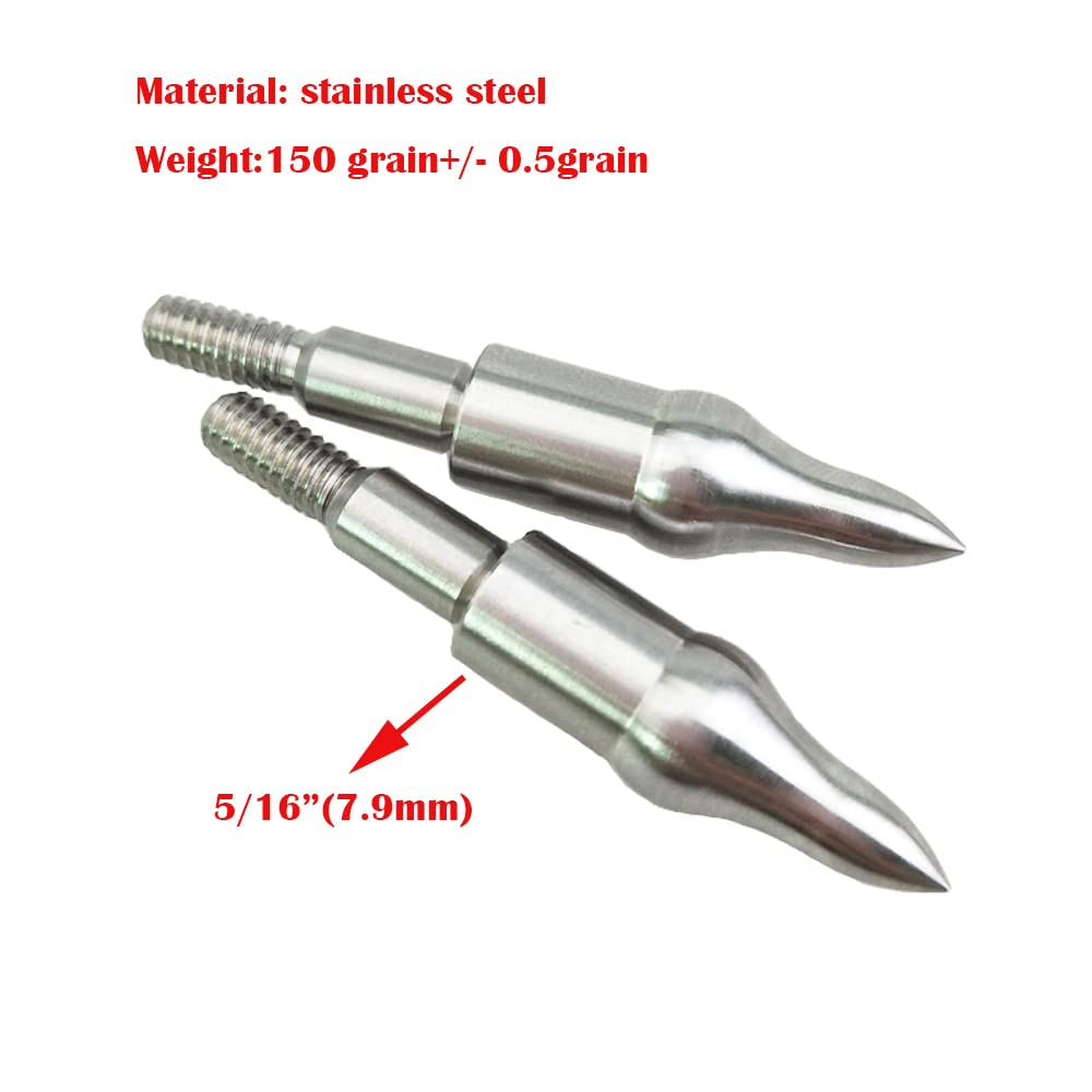 AMEYXGS 12 Pack Archery Field Points 125/150 Grain Stainless Steel Screw in Arrow Tips Target Practice Bullet Points for Hunting Shooting (150 Grain)