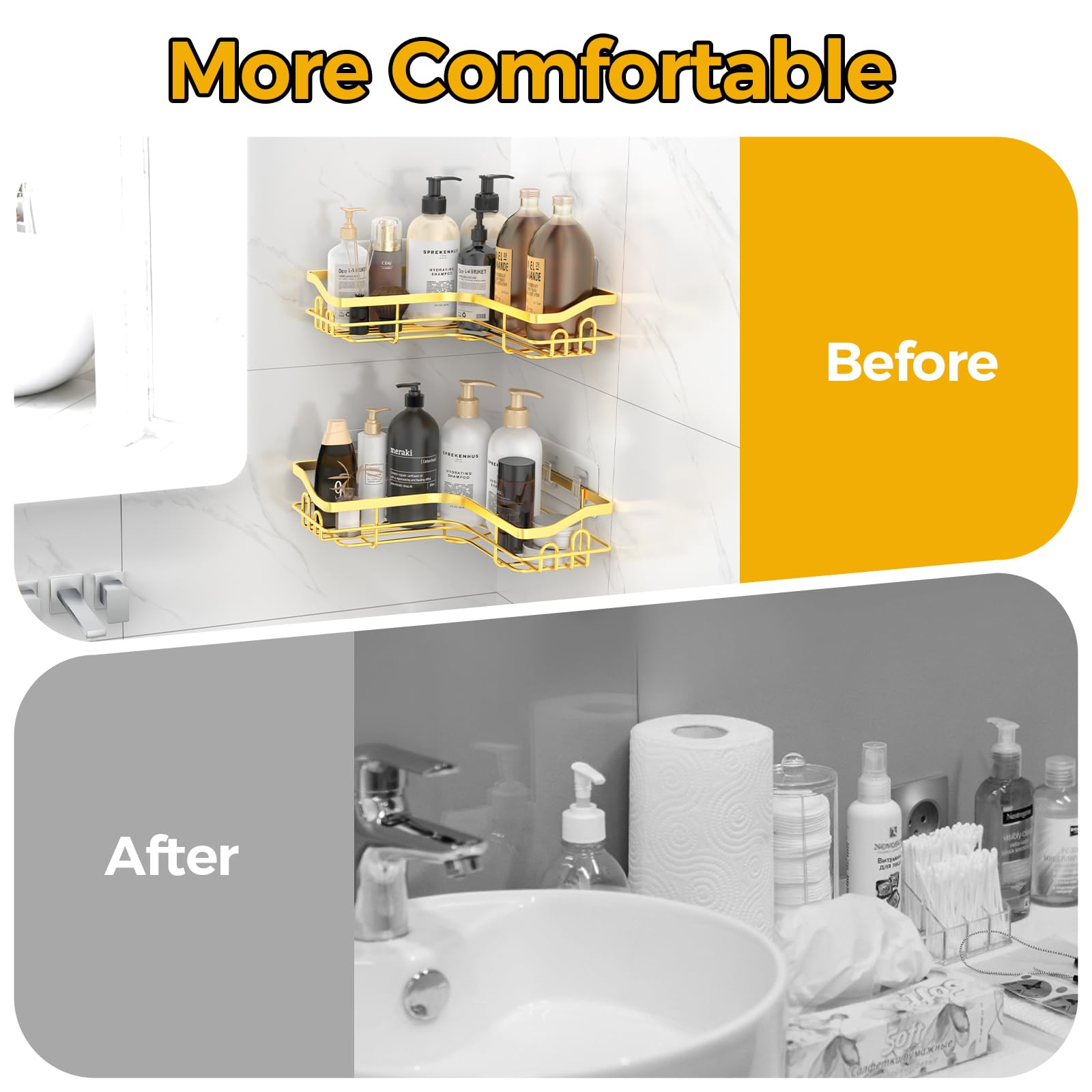 Bathroom stars Gold Corner Adhesive Shower Caddy,Rustproof Stainless Steel Corner Shower Shelves for Bathroom Kitchen, No Drilling Wall Mounted Shower Rack for inside Shower, 5 Pack